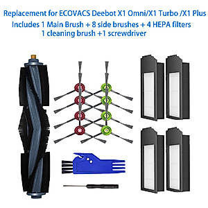 WINWINHOME Replacement Accessories Kit Fit for ECOVACS Deebot X1 Omni/X1 Turbo /X1 Plus Robot Vacuum, Main Side Brush Filter Replacement Parts (15 Pack)