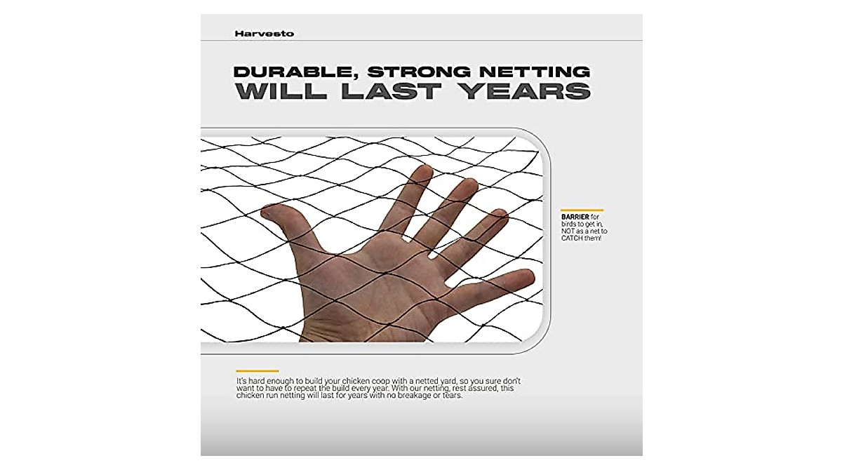 Harvesto 25x50Ft Bird Netting for Chicken Coops & Predator Protection