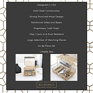 BLU MONACO Workspace Gold Desk Organizer and Accessories Desktop Rack with File sorters and Drawer for Office Supplies, Paper, Device and Folder