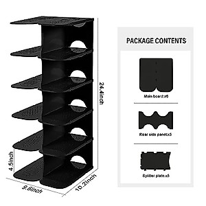 ACPOP 6-Tier Free-Standing Shoe Rack, Adjustable Shoe Shelf, Space Saving Shoes Storage Organizer Stand for Entryway, Hallway, Closet, Black
