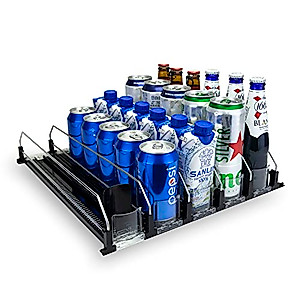 Drink Organizer for Fridge, Self-Pushing Soda Can Dispenser for Refrigerator,Width Ajustable,Beer Pop Can Water Bottle Storage for Pantry, Kitchen(Black, 5 Row)
