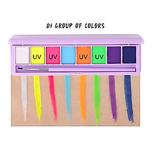 2 Pack Neon Makeup Palette Set Rainbow Colorful UV Body Paint Waterproof Smudgeproof Eyeliner Eyeshadow Face Painting Black Light Glow Fluorescent Kit for Halloween Party Makeup