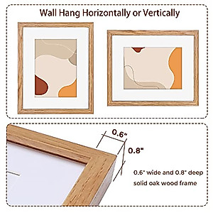 8x10 Picture Frame, Solid Oak Wood Photo Frame Display 5x7 Picture with Mat, 8 x 10 Wood Frame with Stand for Wall and Tabletop, 8"x10" Oak Picture Frame with Tempered Glass, 1 Pack