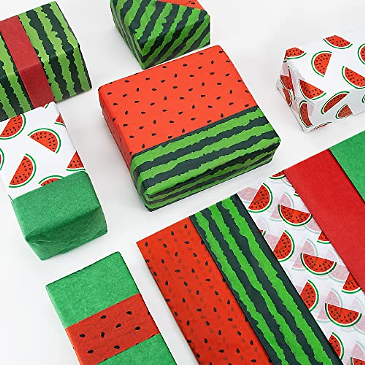 Watermelon Tissue Papers Bulk Shredded Paper for Gift Box, Red Green Tissue Paper Stripes Tissue Paper Assorted for Tissue Paper Pom Pom,100 Sheets 14" x 20" Wrapping Tissue Paper