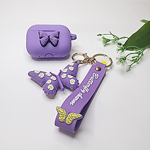 for Airpods Pro 2nd Generation Case Cover 2022, Cute Cartoon 3D Butterfly Charm Soft Silicone Skin Women Girls Kids Teens Kit Cases with Fun Cool Keychain for Apple Airpods Pro 2nd Gen (Purple)