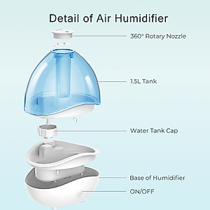 Cool Mist Humidifiers for Bedroom Large Room, Lerat Baby Humidifier with Night Light for Nursery, Auto Shut-off & Quiet Operation Humidifier for Plants, Air Ultrasonic for Pets, Indoor, Home, Office