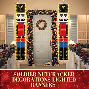 Nutcracker Christmas Decorations Nutcrackers Banners Porch with LED String Lights Xmas Nutcracker Decor Tall Soldier Model Nutcracker Outdoor Banners for Home Front Door Yard Holiday Party (White)