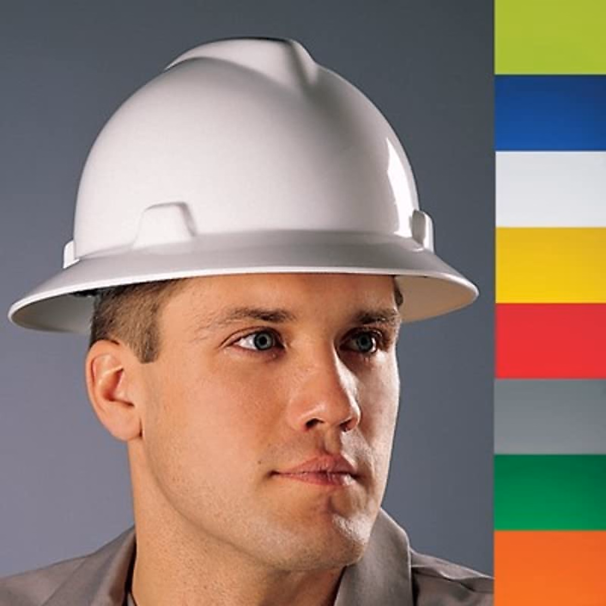 MSA 475369 V-Gard Full-Brim Hard Hat With Fas-Trac III Ratchet Suspension | Polyethylene Shell, Superior Impact Protection, Self Adjusting Crown-Straps - Standard Size in White
