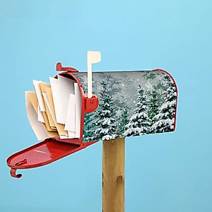 Winter Pine Tree Mailbox Covers Magnetic Snow Green Forest Decorative Christmas Red Bird Mailboxes Wraps Post Letter Box Cover Standard Size 18x21 Inch for Garden Yard Home Outdoor