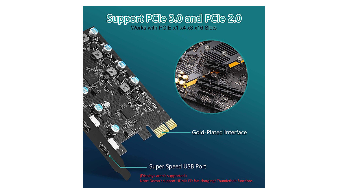 YEELIYA 5-Port USB PCIE Card: USB C & 3.0 Hub for Desktop PC