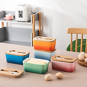 Porcelain Butter Dish with Knife & Wooden Lid, Candiicap Airtight Butter Keeper for Countertop, Large Butter Holder for East West Coast Butter(Matte Pink)