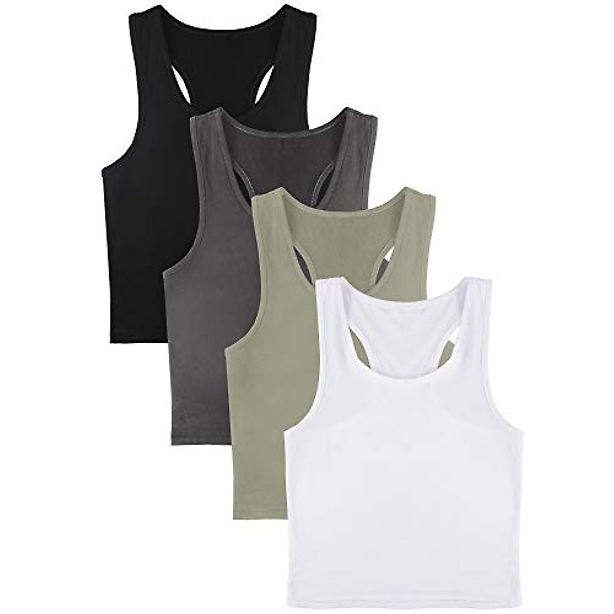 4 Pieces Basic Workout Crop Tank Tops Sleeveless Racerback Sport Tank Top for Women Yoga Running (Black, Charcoal Gray, Olive Green, Medium)