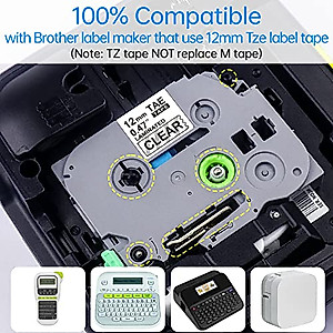 4PK TZ Tape Clear 12mm Compatible with Brother TZe 131-135 P Touch Label Tape TZ 12mm 0.47 Laminated Clear,Black/Red/Blue/White on Clear Label Maker Tape for Ptouch PTD210 PTD400 PTH100 PTH110 PTD600