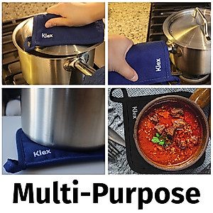 KLEX 4pcs 100% Thick Cotton Potholders for Oven Cooking and Baking, Durable 330GSM Hot Pads, Up to 482°F Degrees Heat Resistance Pot Holder, Heavy-Duty Cotton Canvas, Black