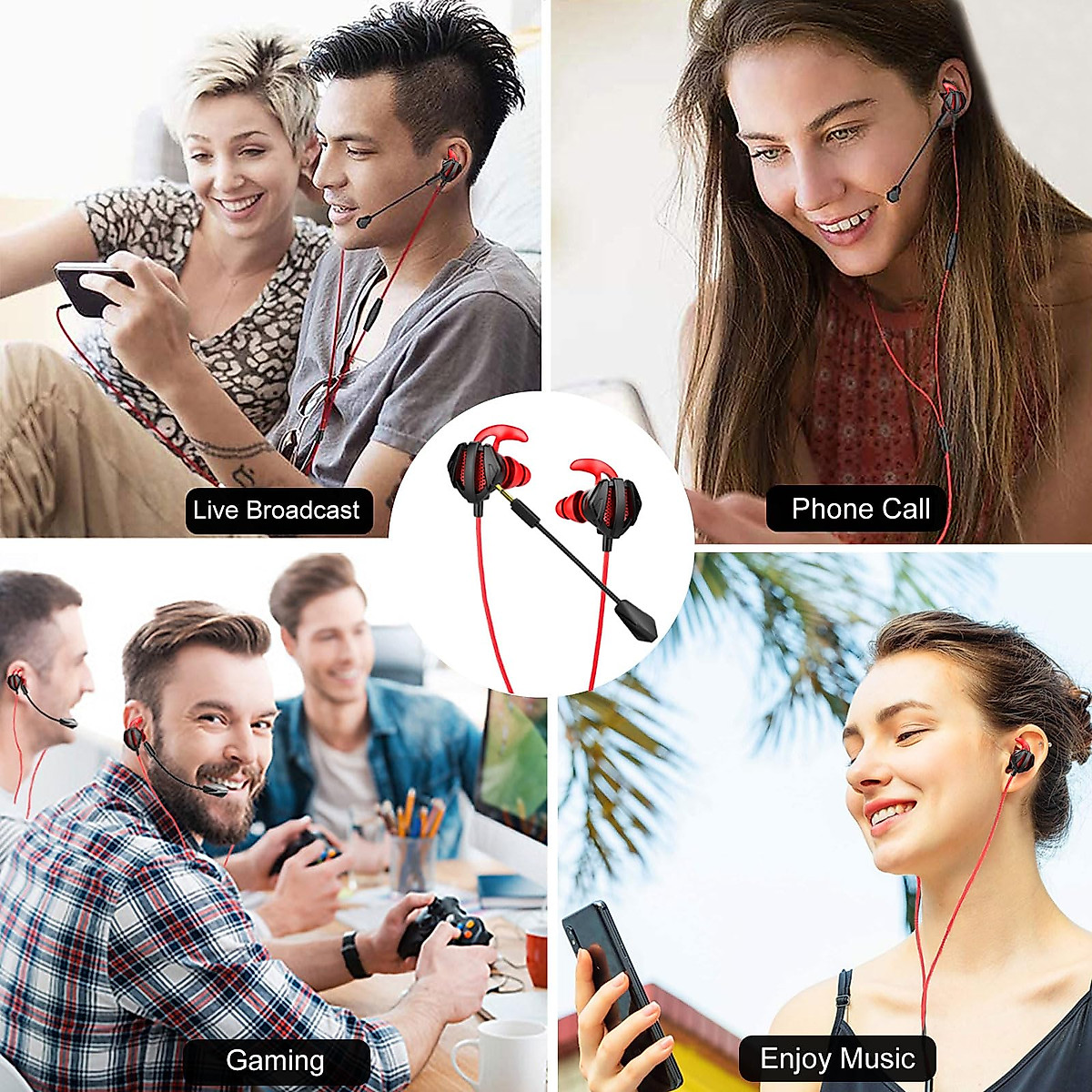 KAHEAUM Gaming Headset with Microphone Wired Gaming Earbuds PC for PS4 PS5 Xbox One PlayStation 5 Games Mobile Phone,Detachable Stereo Bass Earphones Noise Cancelling Gaming Headphones with Mic Black