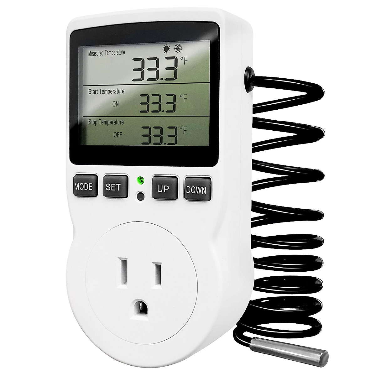 Digital Temperature Controller Outlet, 120V Electric Thermostat Outlet Plug with Timer Heating Cooling Control 110V for Reptile Terrarium Greenhouse Refrigerator