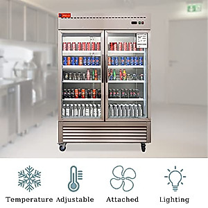 WESTLAKE 54" W Commercial Display Refrigerator 2 Glass Door Merchandiser 2 Section Stainless Steel Reach-in Glass Door Upright Fan Cooling 49 Cu.ft Cooler for Restaurant, Bar, Shop, etc