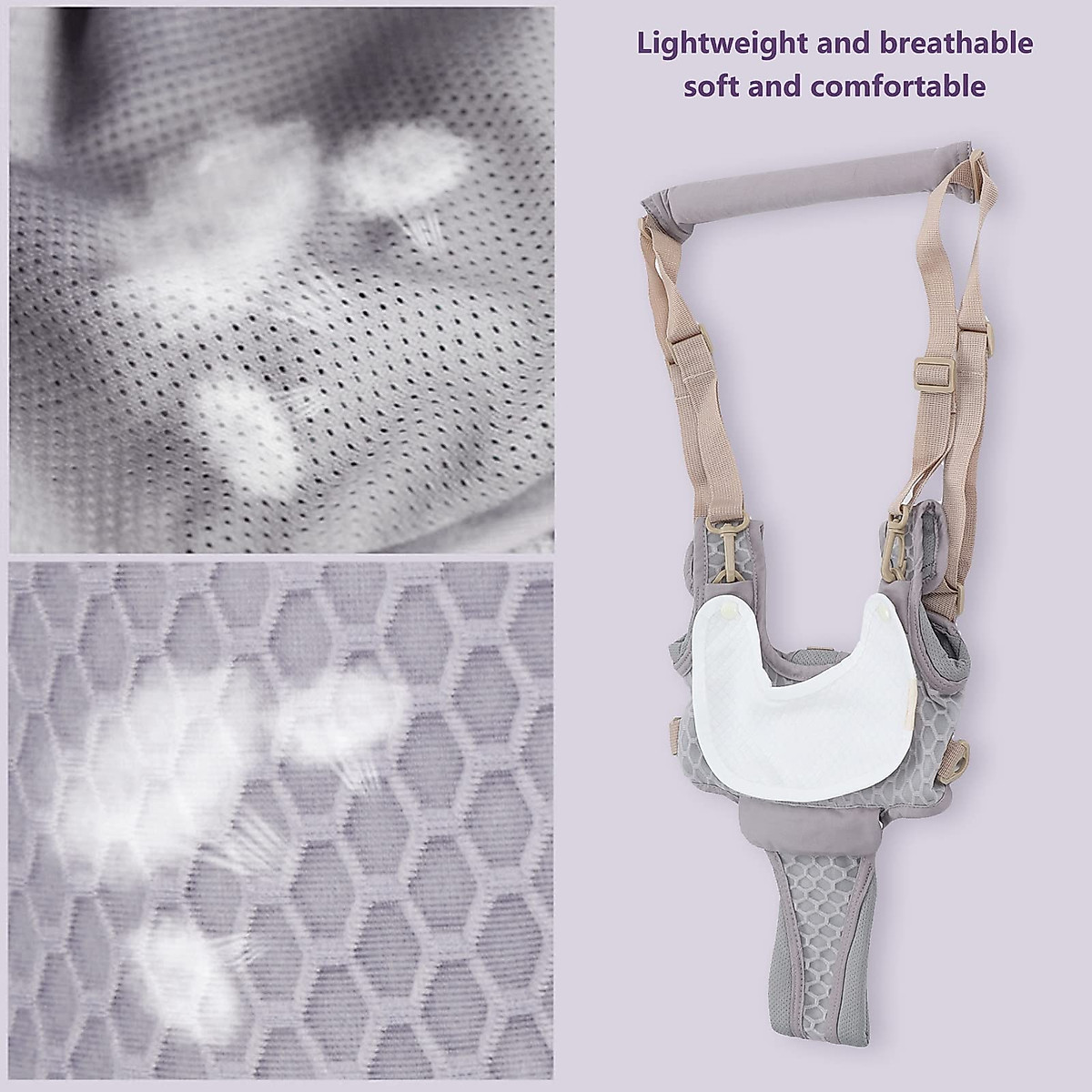 Baby Walking Harnesses, Handheld Kids Walk Helper Lightweight Adjustable Detachable Crotch Pad Handheld Toddler Walk Assistant Belt for 8‑24M Webbing, Mesh Material(Monsoon Grey-Profile Mesh)