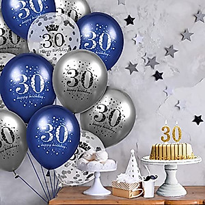 30th Birthday Balloons Decorations, 15 PCS Navy Blue Silver 30th Happy Birthday Balloons for Men Women 30 Anniversary Latex Inflatable Confetti Birthday Party Sign Royal Blue Indoor Outdoor Supplies