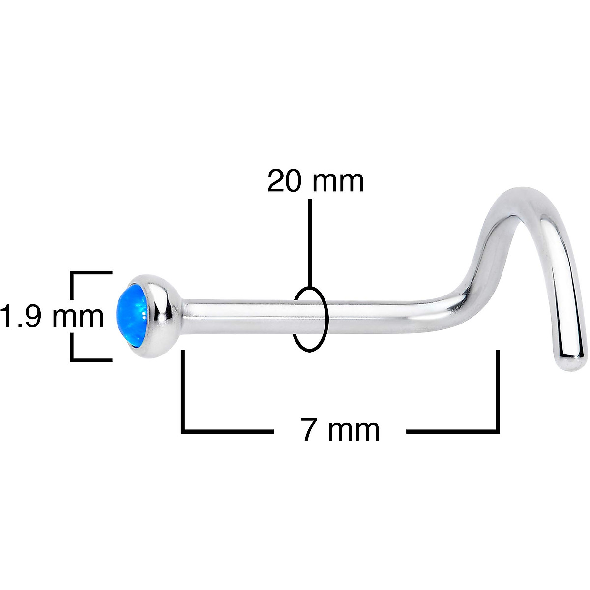 Body Candy 20G Titanium Nose Screw Nose Ring 2mm Blue Synthetic Opal Press Fit Nose Stud Body Jewelry .27"