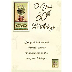 Designer Greetings Tree and Pear in Gold Foil Frames Age 80 / 80th Birthday Card