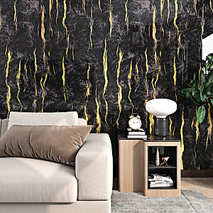 FunStick 24"x200" Black and Gold Liquid Marble Countertop Contact Paper Waterproof Marble Wallpaper Peel and Stick Countertops for Kitchen Wallpaper Self Adhesive Marble Wall Paper for Cabinets Desk