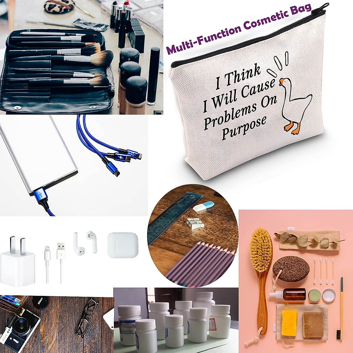 TSOTMO Goose Gift I Think I Will Cause Problems On Purpose Zipper Pouch For Goose Pet Animal Lovers Goose Honk Cosmetic Bag Goose Cartoon Gift (On Purpose)