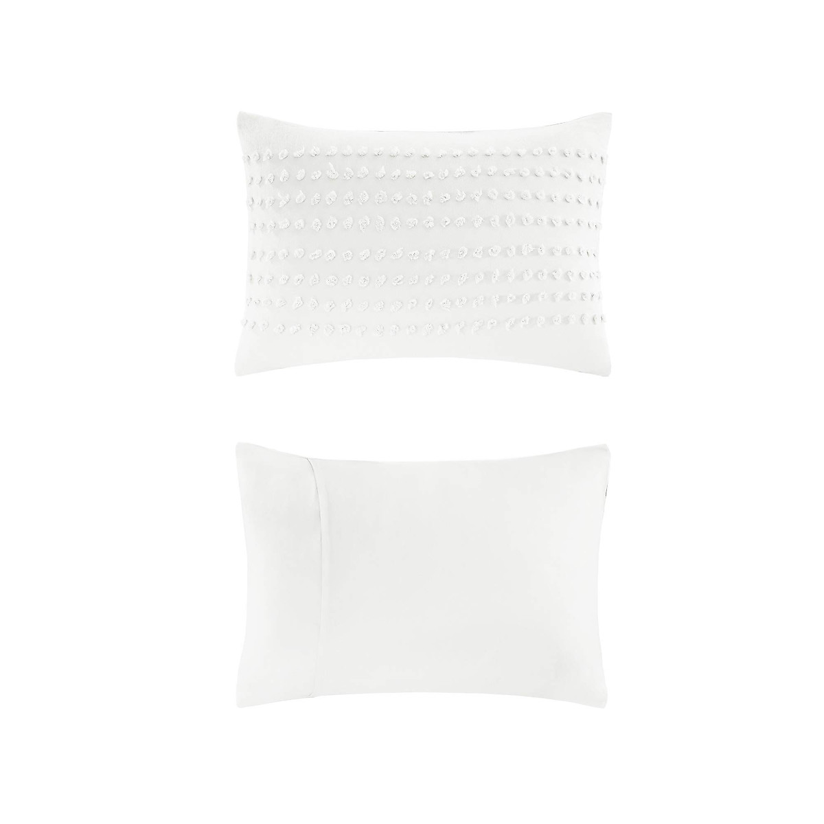 Comfort Spaces Cotton Comforter Set Jacquard Pom-Pom Tufts Design, Down Alternative, All Season Modern Bedding, Matching Shams, Full/Queen, Phillips, Ivory