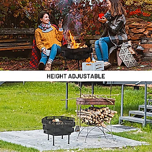 Aterland Wood Burning Fire Pit with Cooking Grate, 2 in 1 Outdoor Firepit Bonfire for BBQ, Foldable Steel Firepit Wood Fire Rings with Gloves for Camping Backyard
