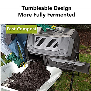 FMXYMC Composters Tumbling Or Rotating Outdoor, Large 160L Compost Tumbler Bin, Outdoor Garden Rotating Waste Bin All Season, Heavy Duty Capacity Composter, Black