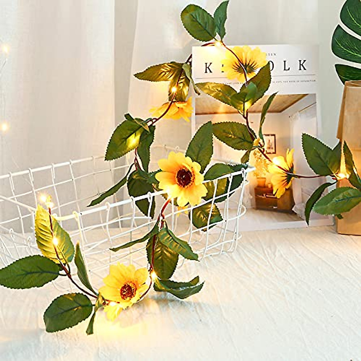BeautyOL 30LED Green Leaf Sunflower Lights,Flower String Lights for Home Garden Decor