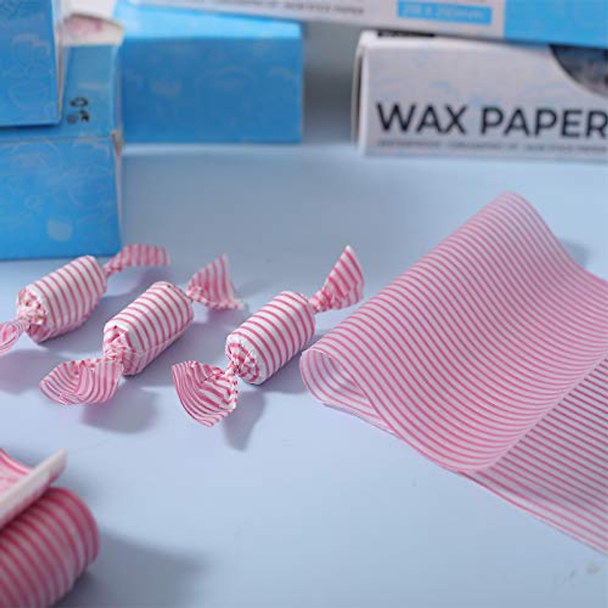 Wax Paper Sheets Colored Candy Paper Sandwich Wrap Paper Food Picnic Paper Disposable Food Wrapping Greaseproof Paper Food Paper Liners For Plastic Basket (Pink Line,50sheets)