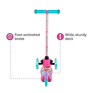 Barbie Self Balancing Kick Scooter with Light Up Wheels, Extra Wide Deck, 3 Wheel Platform, Foot Activated Brake, 75 lbs Limit, Kids & Toddlers Girls or Boys, for Ages 3 and Up