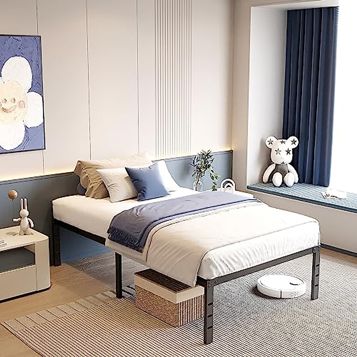 zizin Twin Size Bed Frame 18 Inch Metal Platform Bed Frame No Box Spring Needed Mattress Foundation with Steel Slats Support Noise Free Heavy Duty Bed Frame with Storage Space Under Frame, Black