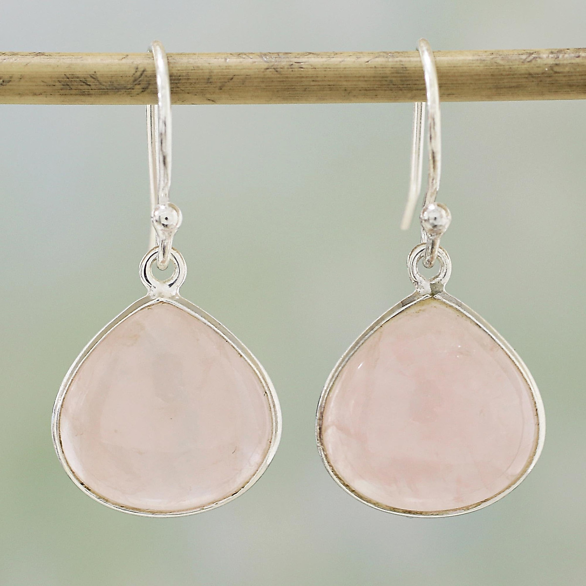 NOVICA Artisan Handmade Rose Quartz Dangle Earrings Sterling Silver from India Pink Birthstone [1.2 in L x 0.6 in W x 0.2 in D] ' Dancing Soul'