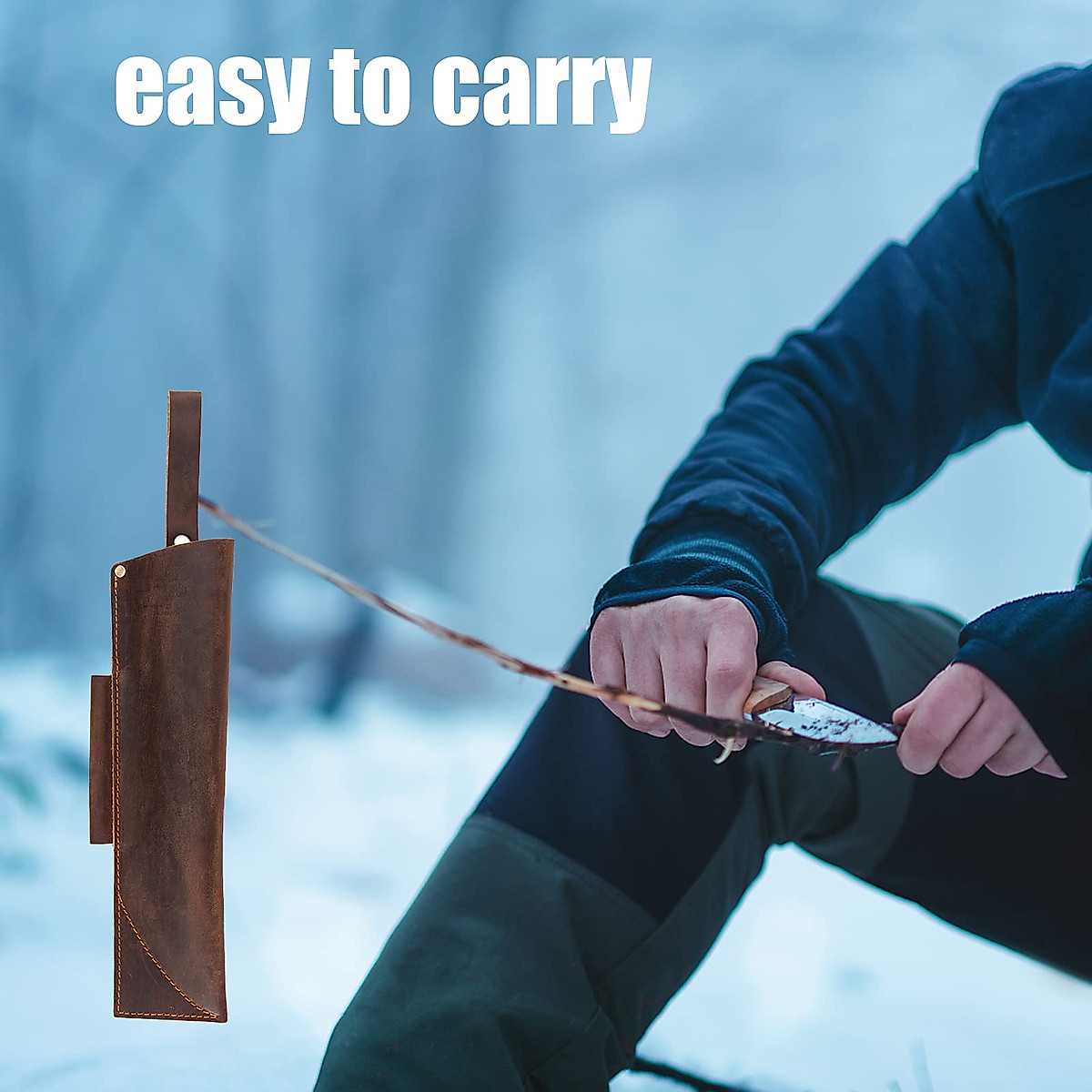 PBS Knife Sheath, Knife Sheath for Belt, Knife Holster with Belt Loop, Belt Knife Sheath for Fixed Blade Knife with Fire Starter, EDC Leather Sheath for Hiking, Hunting, Survival and Camping