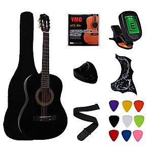 YMC 38" Coffee Beginner Acoustic Guitar Starter Package Student Guitar With Gig Bag,Strap, 3 Thickness 9 Picks,2 Pickguards,Pick Holder, Extra Strings, Electronic Tuner -Coffee