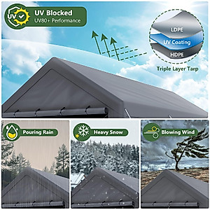 Carport 10x20 Ft Heavy Duty Canopy Steel Canopy Storage Shed,Portable Garage Party Tent,Portable Garage with Removable Sidewalls & Doors All-Season Tarp for Carport (Grey)