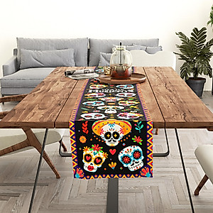 Day of The Dead Table Runner Dia de Muertos Table Runner Mexican Day of The Dead Decorations Sugar Skull Decor Dia De Los Muertos Party Table Decorations -15 x 72inch