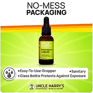 Uncle Harry's Natural & Fluoride-Free Remineralization Liquid for Tooth Enamel - Freshens Breath & Strengthens Teeth (1 oz Glass Dropper)