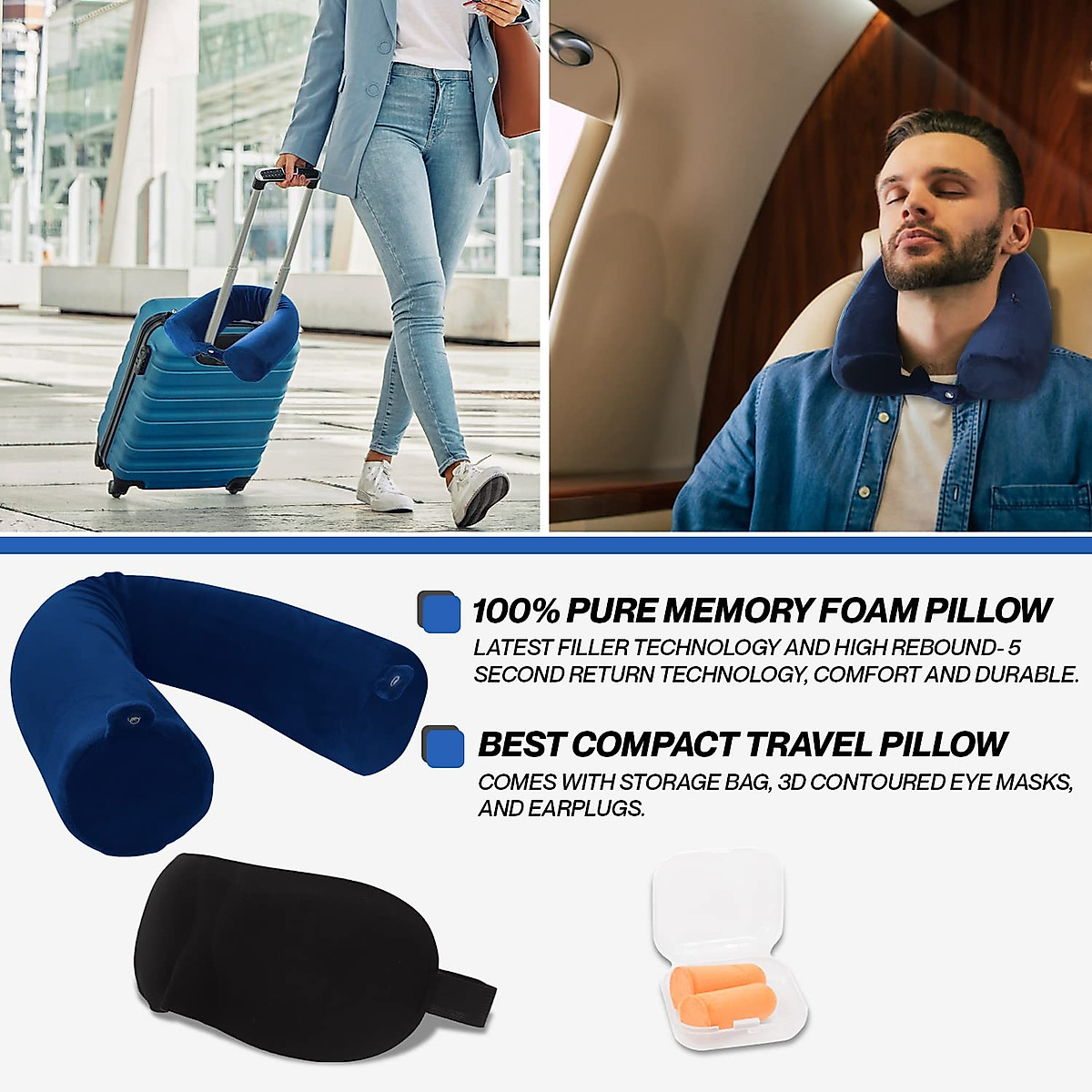 Twist Travel Pillow Set, Versatile Pillow for Travelling, Office Working, Flight Sleeping, Supporting Neck, Head, Lower Back and Shoulder, Memory Foam Pillow with Ear Plug and Eyes Mask
