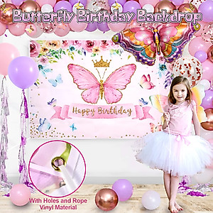 Winrayk Butterfly Birthday Party Decorations Girls Women, Pink Purple Butterfly Balloons Arch & Backdrop Tablecloth Butterfly Wall Decor Foil Balloons, Fairy Butterfly Theme Party Decorations Supplies
