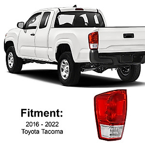 ALZIRIA Left Rear Tail Light Fit For 16 17 18 19 20 21 22 Tacoma 2016 2017 2018 2019 2020 2021 2022 Toyota Tacoma Pickup Brake Lamp Driver Side (Red Lights Chrome Trim - L)