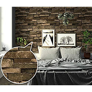 TUOKING 17.7 in x 32 ft Peel and Stick Wallpaper Self-Adhesive Removable Home Decoration, Stone Brick