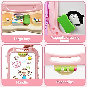 Amagoing Easel for Kids, Adjustable Standing Art Easel for Toddler, Double Magnetic Drawing Board with Painting Accessories, Birthday Christmas Gift for Little Boys and Girls, Middle Size Pink