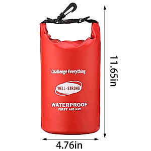 WELL-STRONG Dual Waterproof First Aid Kit Boat Emergency Kit with Buckles for Fishing Kayaking Boating Swimming Camping Rafting Beach Red