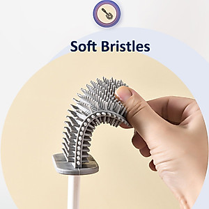 Yuehuam Toilet Brush and Holder Set of 3, Solicone Toilet Bowl Cleaner Brush, Flexible Toilet Cleaner Brush with Wall Mount& Flooring Brush Holder Bathroom Accessories