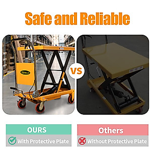 APOLLOLIFT Hydraulic Lift Table, 1100lbs Capacity 35.4" Lifting Height, Single Scissor Lift Table Cart with 4 Wheels and Safety Back Guard for Material Handling and Transportation