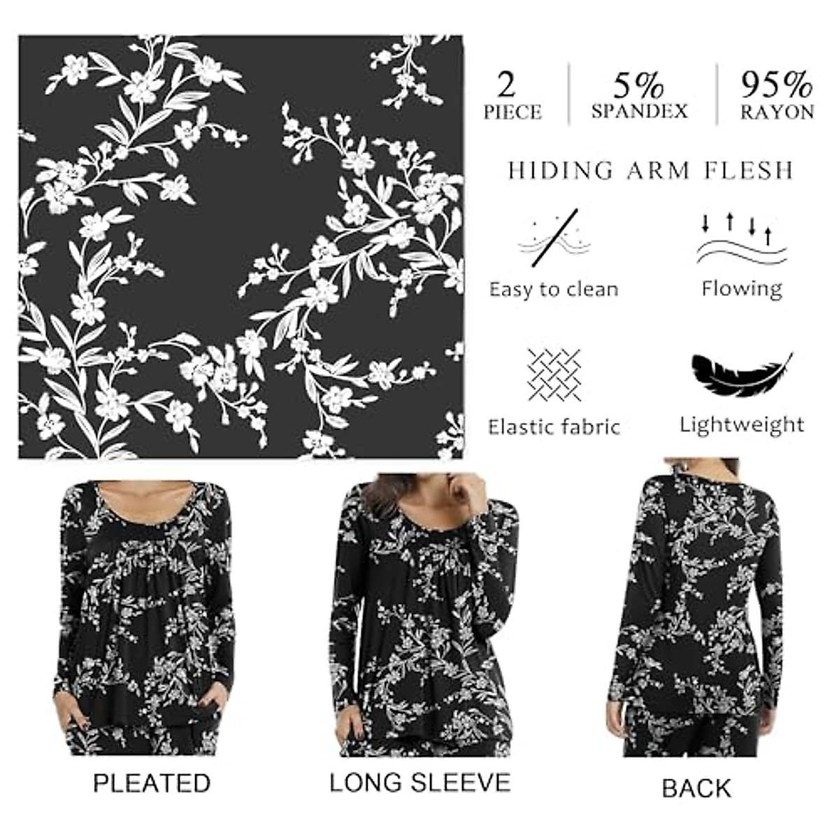 POPYOUNG Women's pyjamas set, Fall Winter lounge sets for women 2 piece Sleepwear Long Sleeve With Pockets Ladies Pjs Set L, White FL Carvings