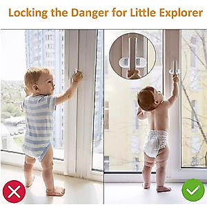 4 Pack, New and Improved Childproof Safety Door Lock, Prevents Toddlers from Opening Doors, BPA Free, 3M Adhesive, Easy to Install, No Drilling Needed.